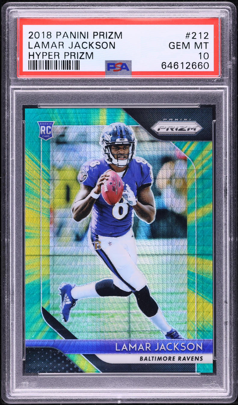 2018 Panini Prizm Hyper Lamar Jackson ROOKIE /275 #212 PSA 10 GEM MINT ...