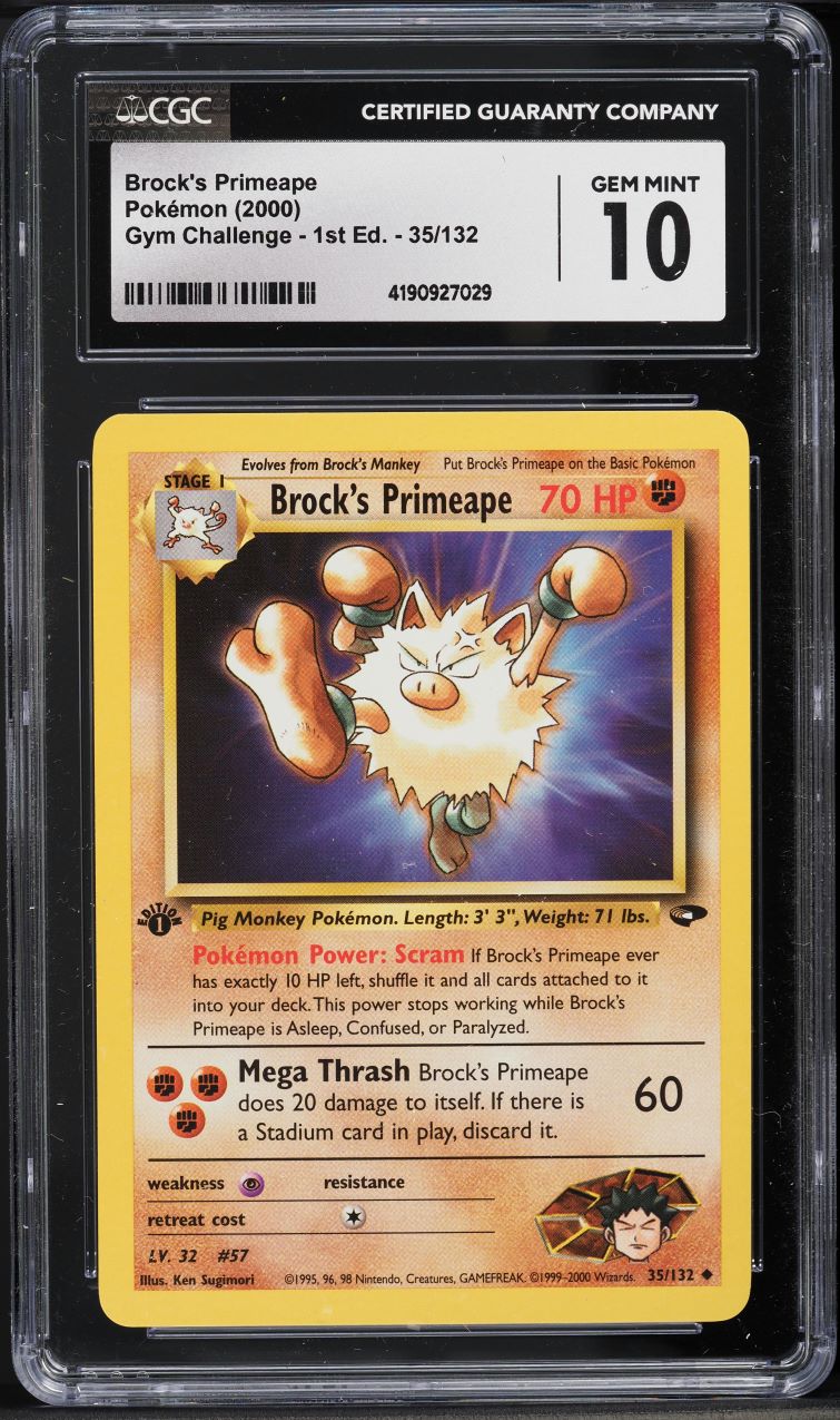 2000 Pokemon Gym Challenge 1st Edition Brock's Primeape #35 CGC 10 GEM ...