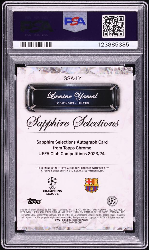 2023 Topps Chrome UEFA Sapphire Selections Black Lamine Yamal RC AUTO DNA 10 JSY # 10/10 PSA 10 ...