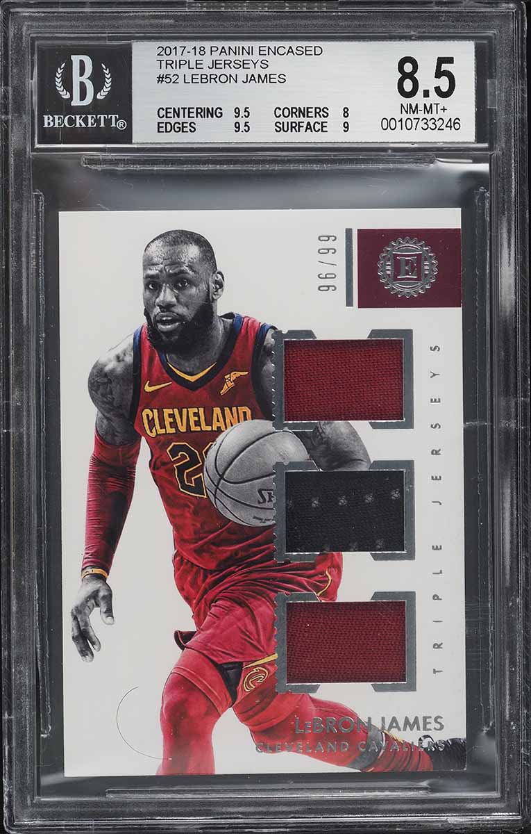 2017 Panini Encased Triple LeBron James PATCH /99 #TJ-LJ BGS 8.5 NM-MT+ ...