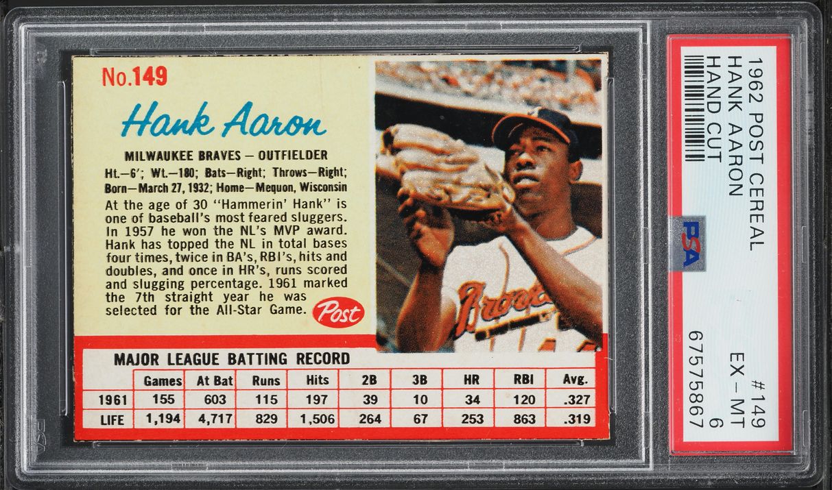 1962 Post Cereal Hank Aaron #149 PSA 6 EXMT on Fanatics Collect