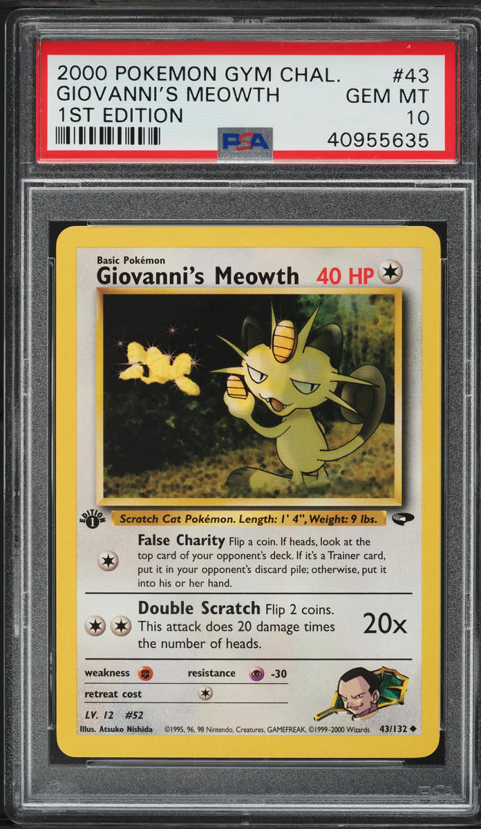 2000 Pokemon Gym Challenge 1st Edition Giovanni's Meowth #43 PSA 10 GEM ...