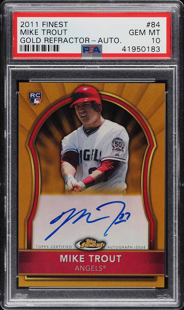 2011 Finest Gold Refractor Mike Trout ROOKIE AUTO /75 #84 PSA 10 GEM ...