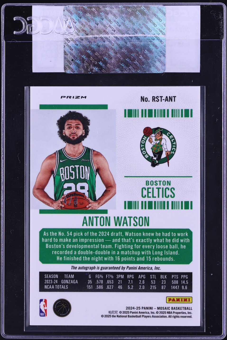 2024 Panini Mosaic Ticket Choice Black Gold Prizm Anton Watson ROOKIE ...