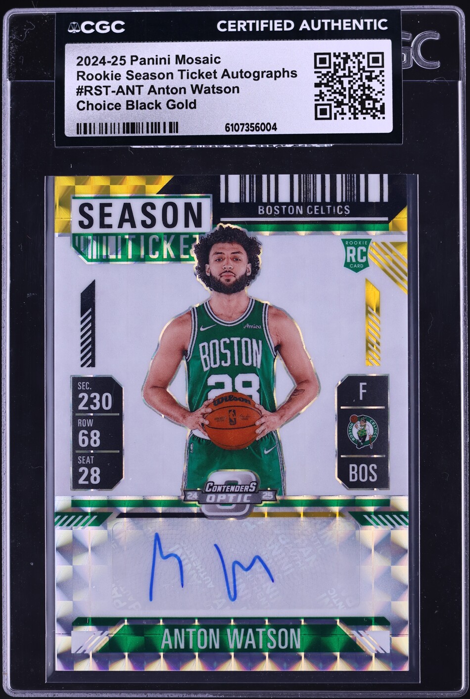 2024 Panini Mosaic Ticket Choice Black Gold Prizm Anton Watson ROOKIE ...