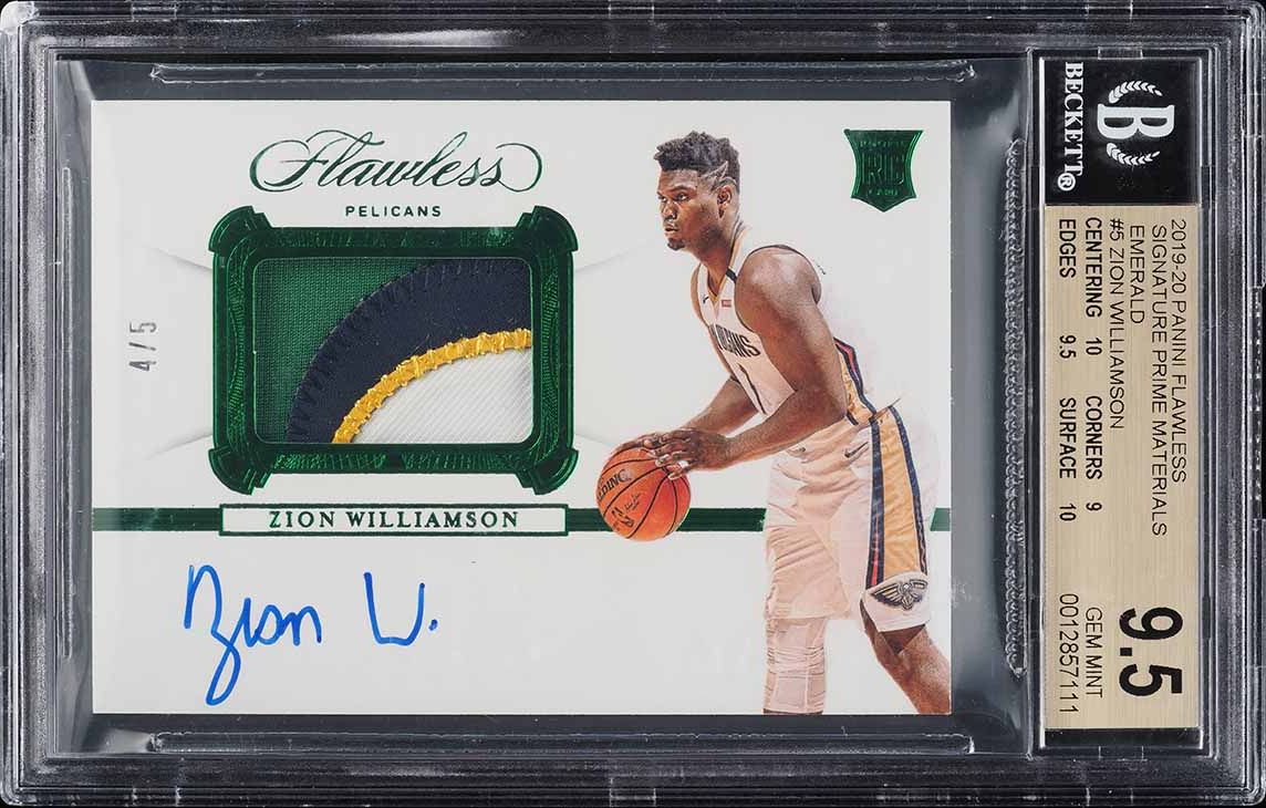 2019 Panini Flawless Emerald Zion Williamson ROOKIE 4-CLR PATCH AUTO /5 ...