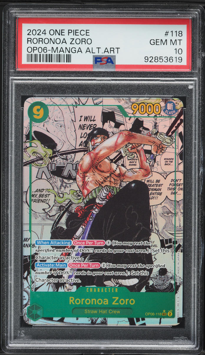 2024 One Piece Wings Of The Captain Manga Alt Art Roronoa Zoro #118 PSA ...