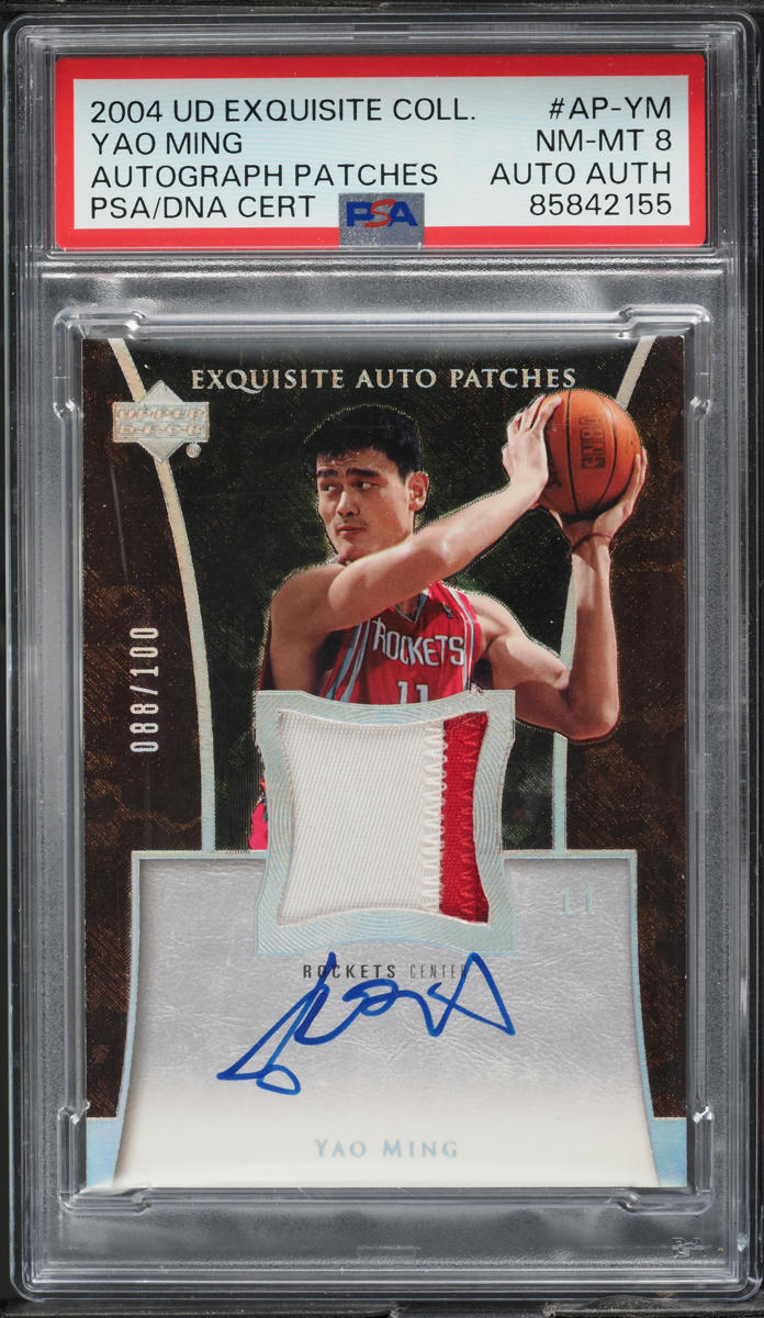 2004 Exquisite Collection Yao Ming PATCH AUTO /100 #AP-YM PSA 8 NM-MT ...