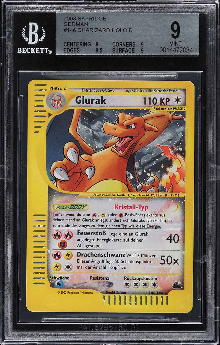 2003 Pokemon German Skyridge Holo Crystal Charizard #146 BGS 9 MINT on ...