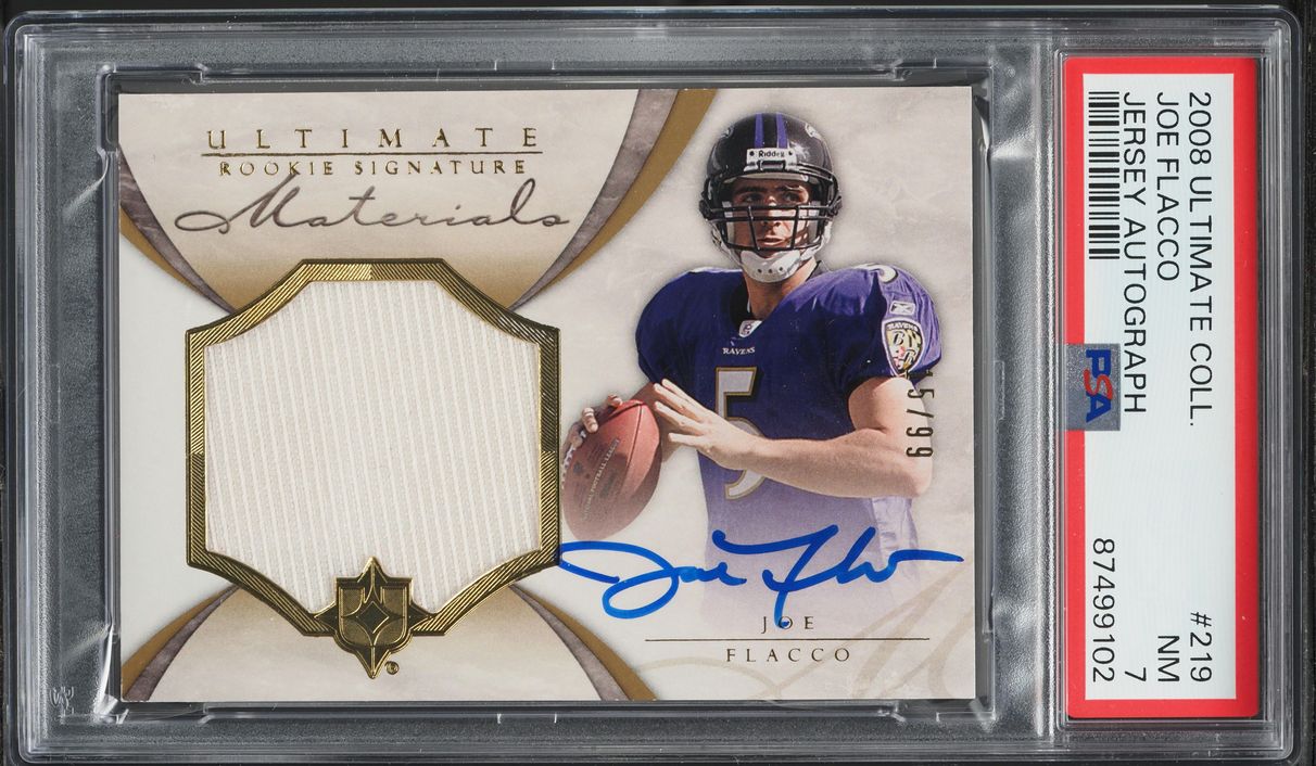 2008 Ultimate Collection Joe Flacco ROOKIE PATCH AUTO /99 #219 PSA 7 ...