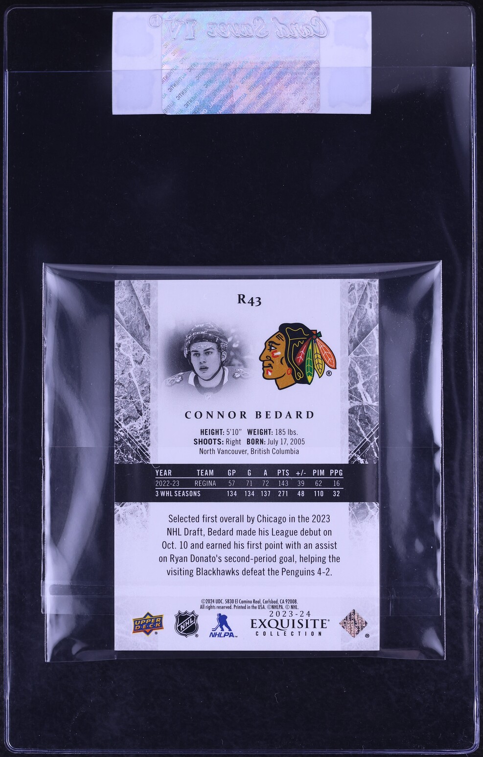 2023 Upper Deck Ice Exquisite Collection Connor Bedard ROOKIE /499 #R43 ...