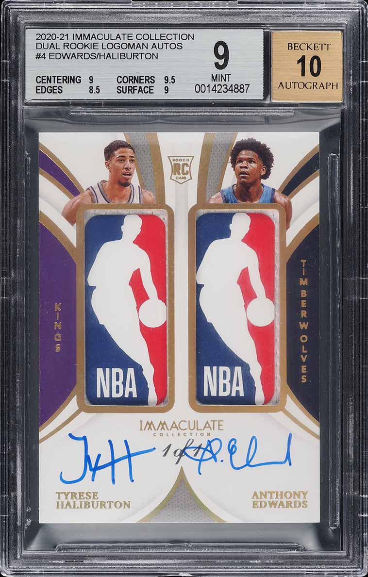 2020 Immaculate Anthony Edwards Haliburton RC NBA LOGOMAN PATCH AUTO 1/ ...