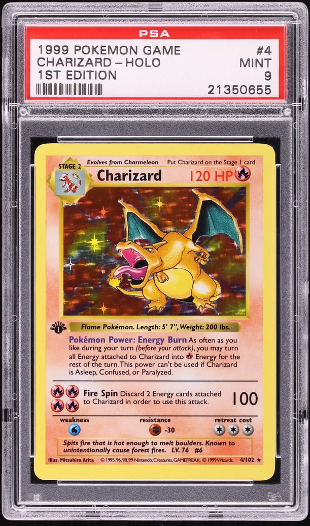 1999 Pokemon Base Set Shadowless 1st Edition Holo Charizard #4 PSA 9 ...