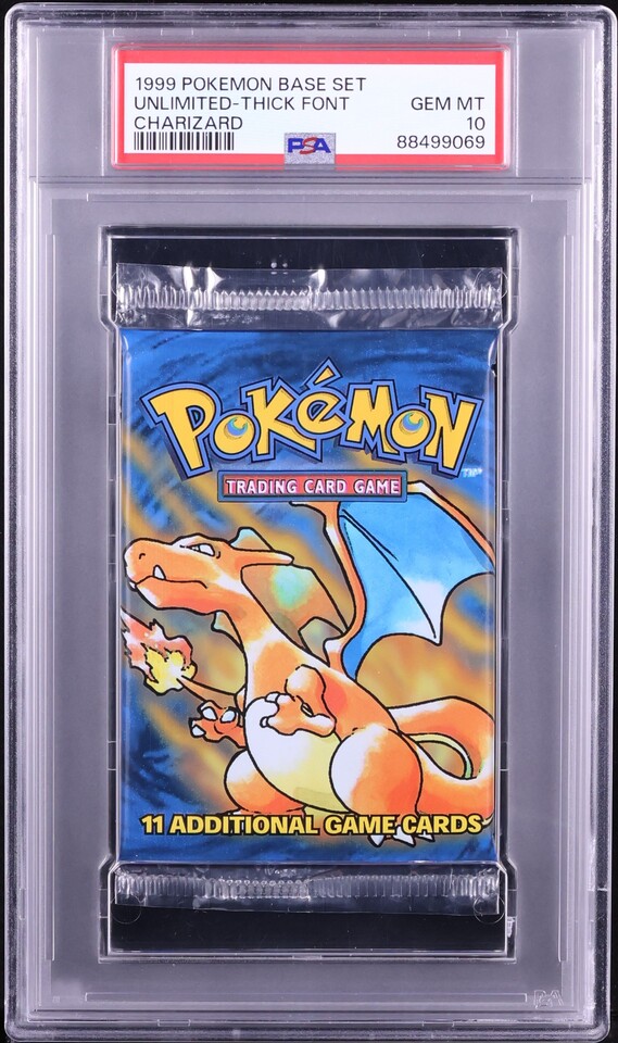 1999 Pokemon Base Set Booster Pack Thick Font Charizard Art PSA 10 GEM ...