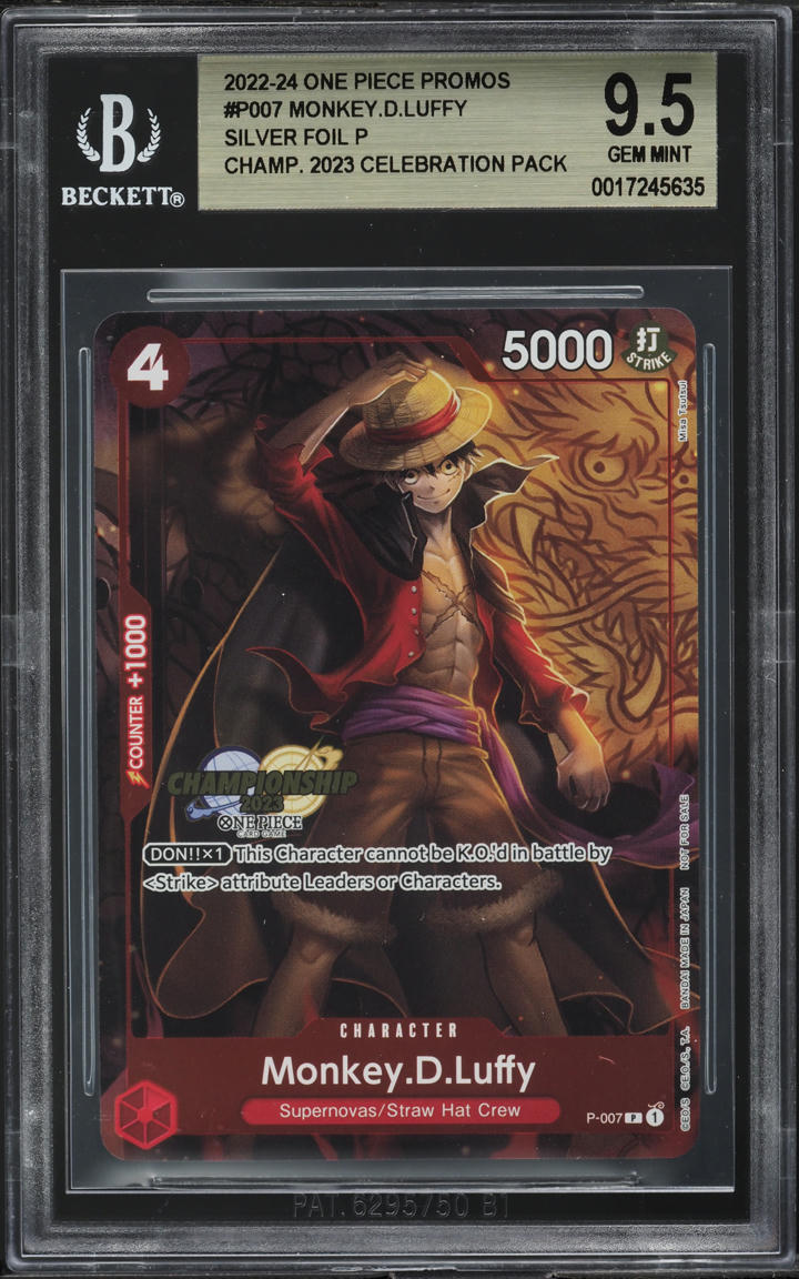 2022 One Piece Championship Promo Silver Foil Monkey D. Luffy #P-007 BGS 9.5 GEM on Fanatics Collect