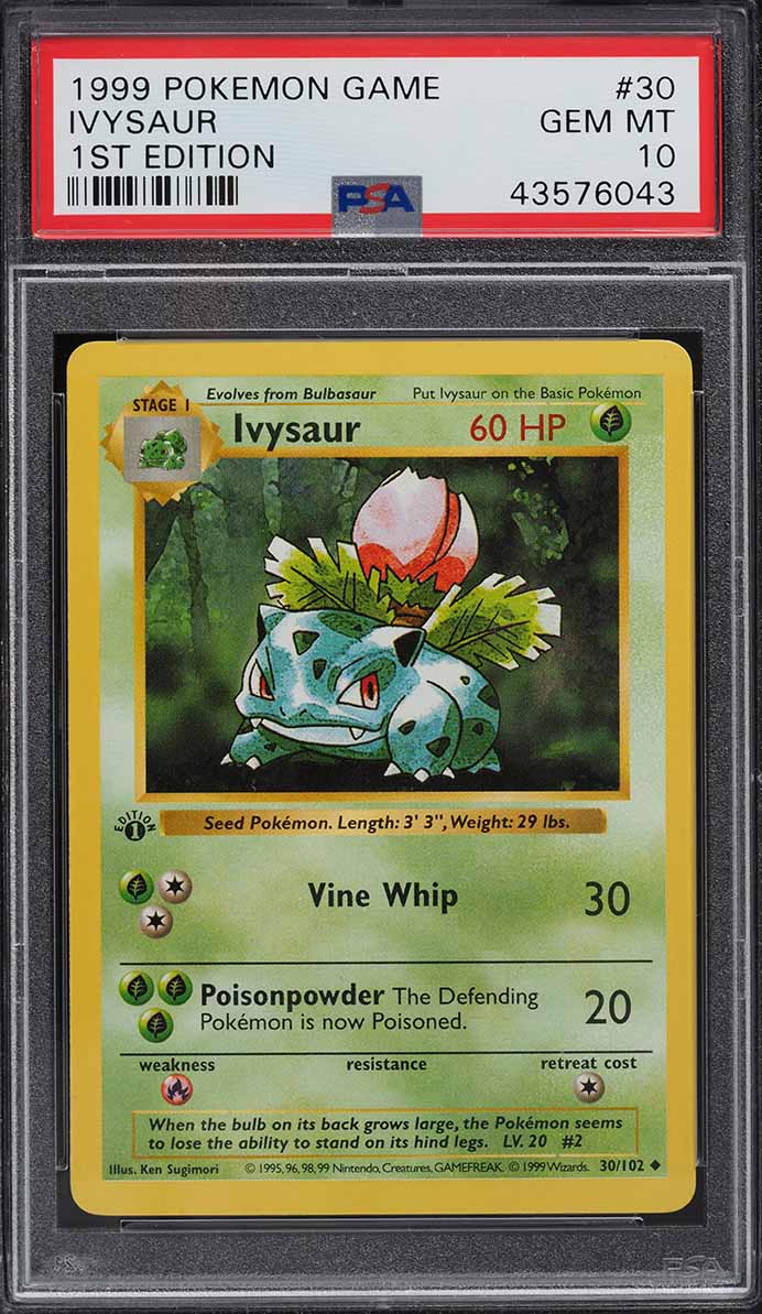 1999 Pokemon Base Set Shadowless 1st Edition Ivysaur #30 PSA 10 GEM ...