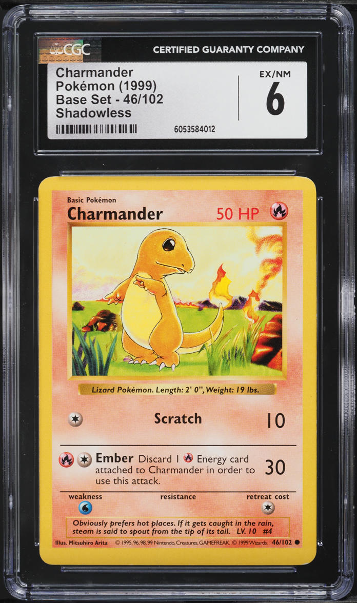 1999 Pokemon Base Set Shadowless Charmander #46 CGC 6 EXMT on Fanatics ...