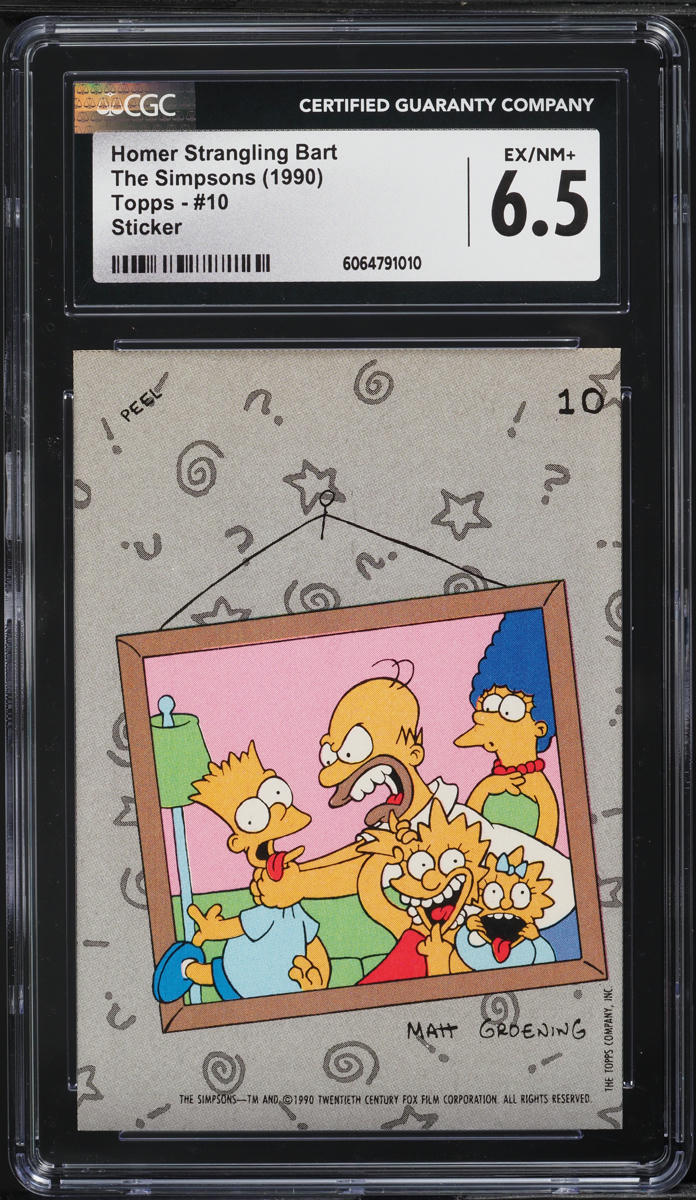 1990 Topps The Simpsons Sticker Homer Strangling Bart #10 CGC 6.5 EXMT+ ...