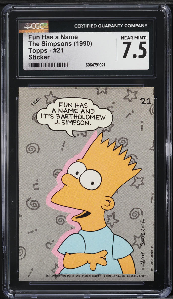 1990 Topps The Simpsons Sticker Fun Has A Name Bart Simpson #21 CGC 7.5 ...