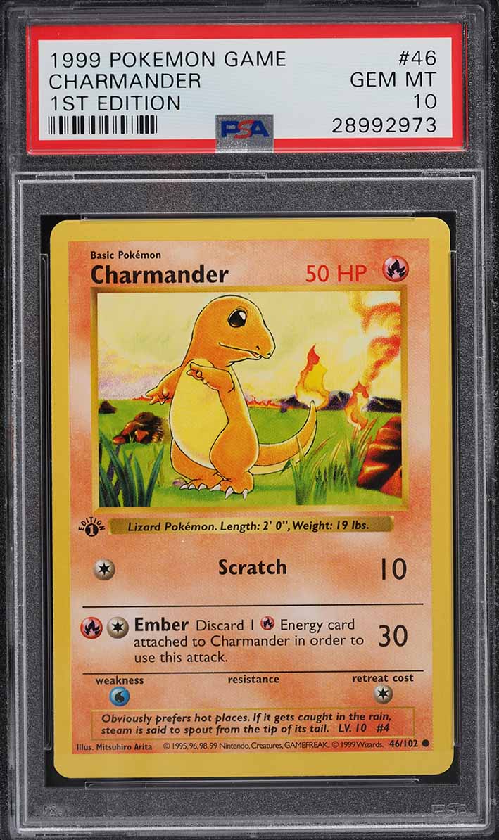 1999 Pokemon Base Set Shadowless 1st Edition Charmander #46 PSA 10 GEM ...