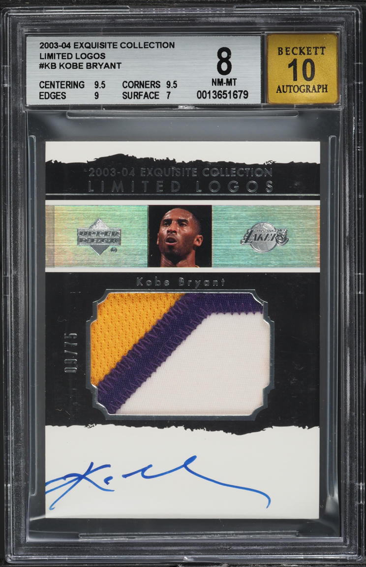 2003 Exquisite Collection Limited Logos Kobe Bryant PATCH AUTO /75 BGS 8 NM-MT on Fanatics Collect