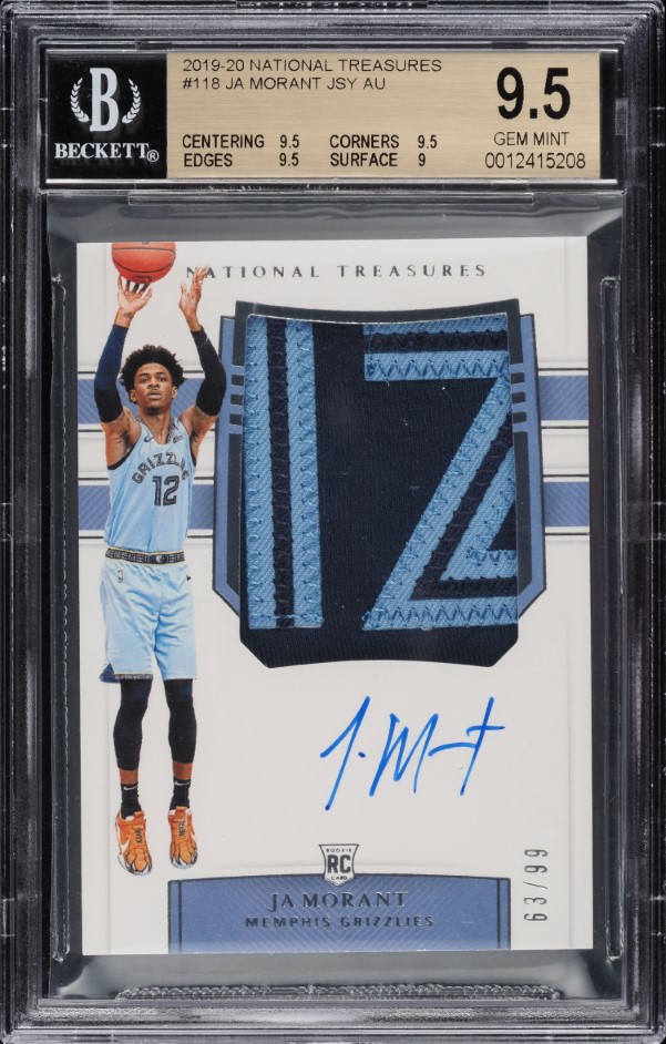 2019 National Treasures Ja Morant ROOKIE PATCH AUTO /99 #118 BGS 9.5 ...