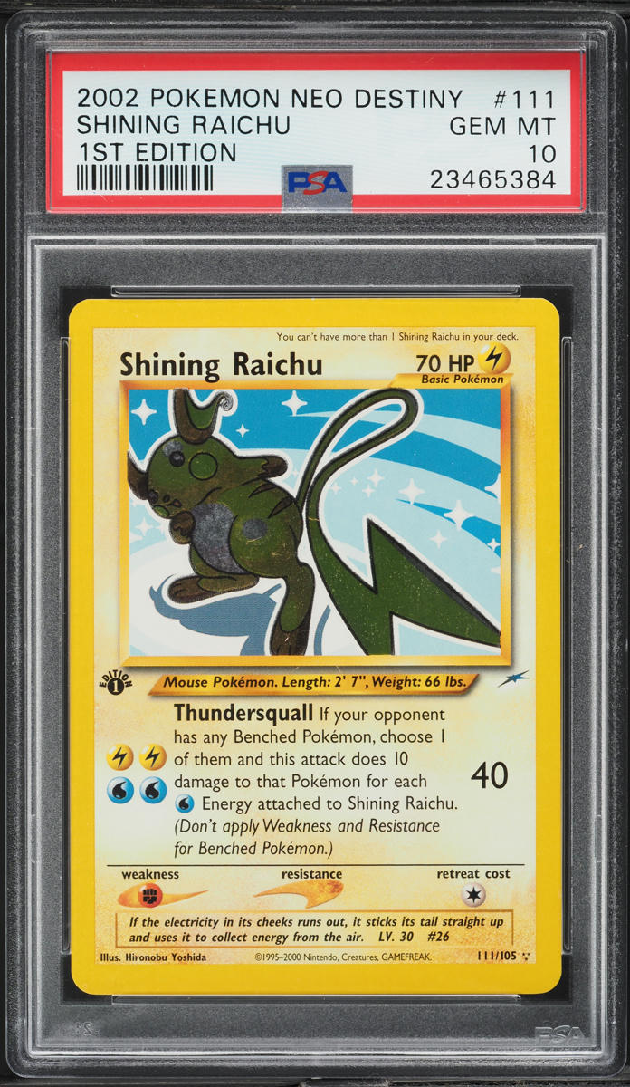 2002 Pokemon Neo Destiny 1st Edition Shining Raichu #111 PSA 10 GEM ...