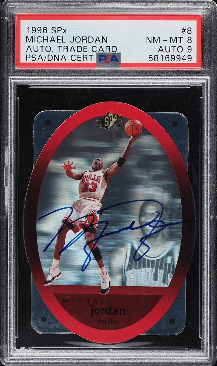 1996 SPx Basketball Michael Jordan AUTO DNA 9 #8 PSA 8 NM-MT on ...
