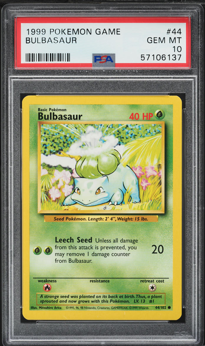 1999 Pokemon Base Set Bulbasaur #44 PSA 10 GEM MINT on Fanatics Collect
