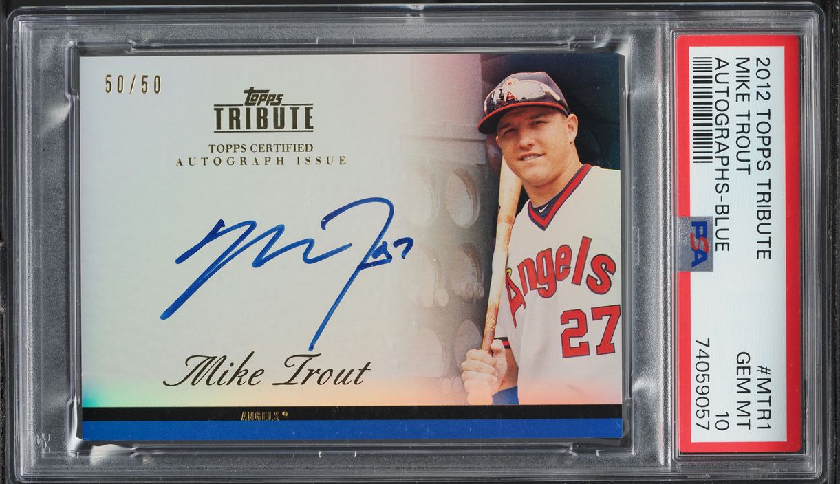 2012 Topps Tribute Blue Mike Trout AUTO 50/50 #MTR1 PSA 10 GEM MINT on ...