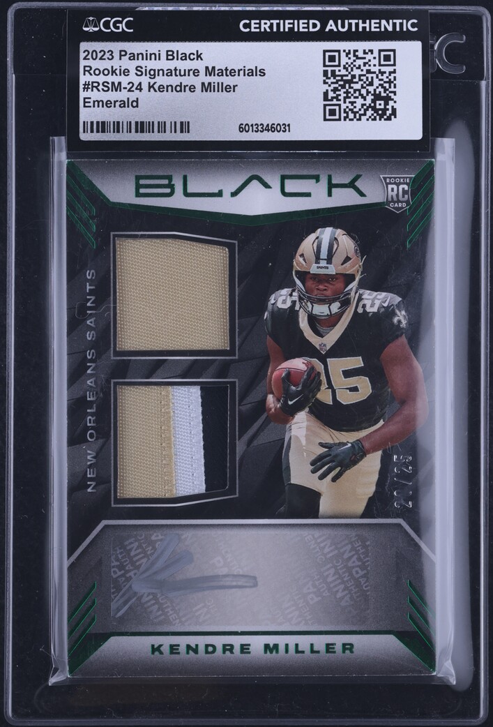 2023 Panini Black Emerald Kendre Miller ROOKIE PATCH AUTO /25 #RSM-24 CGC AUTH on Fanatics Collect