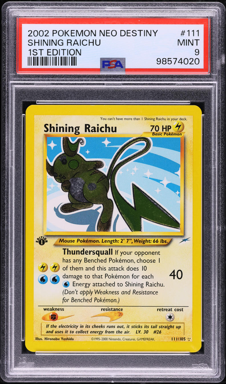 2002 Pokemon Neo Destiny 1st Edition Shining Raichu #111 PSA 9 MINT on ...