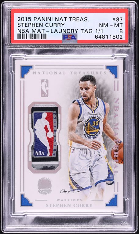 2015 National Treasures NBA Materials Stephen Curry TAG PATCH 1/1 #37 ...