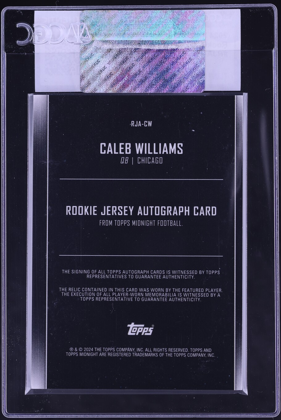 2024 Topps Midnight Caleb Williams ROOKIE PATCH AUTO #RJA-CW CGC AUTH ...