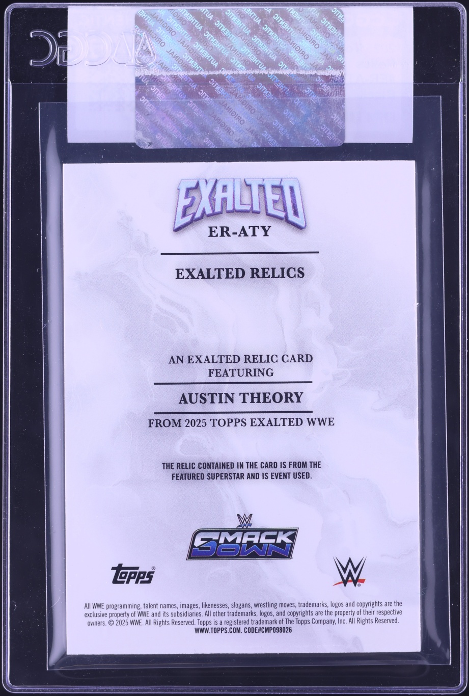 2025 Topps Exalted WWE Black Austin Theory PATCH 1/1 #ER-ATY CGC AUTH ...