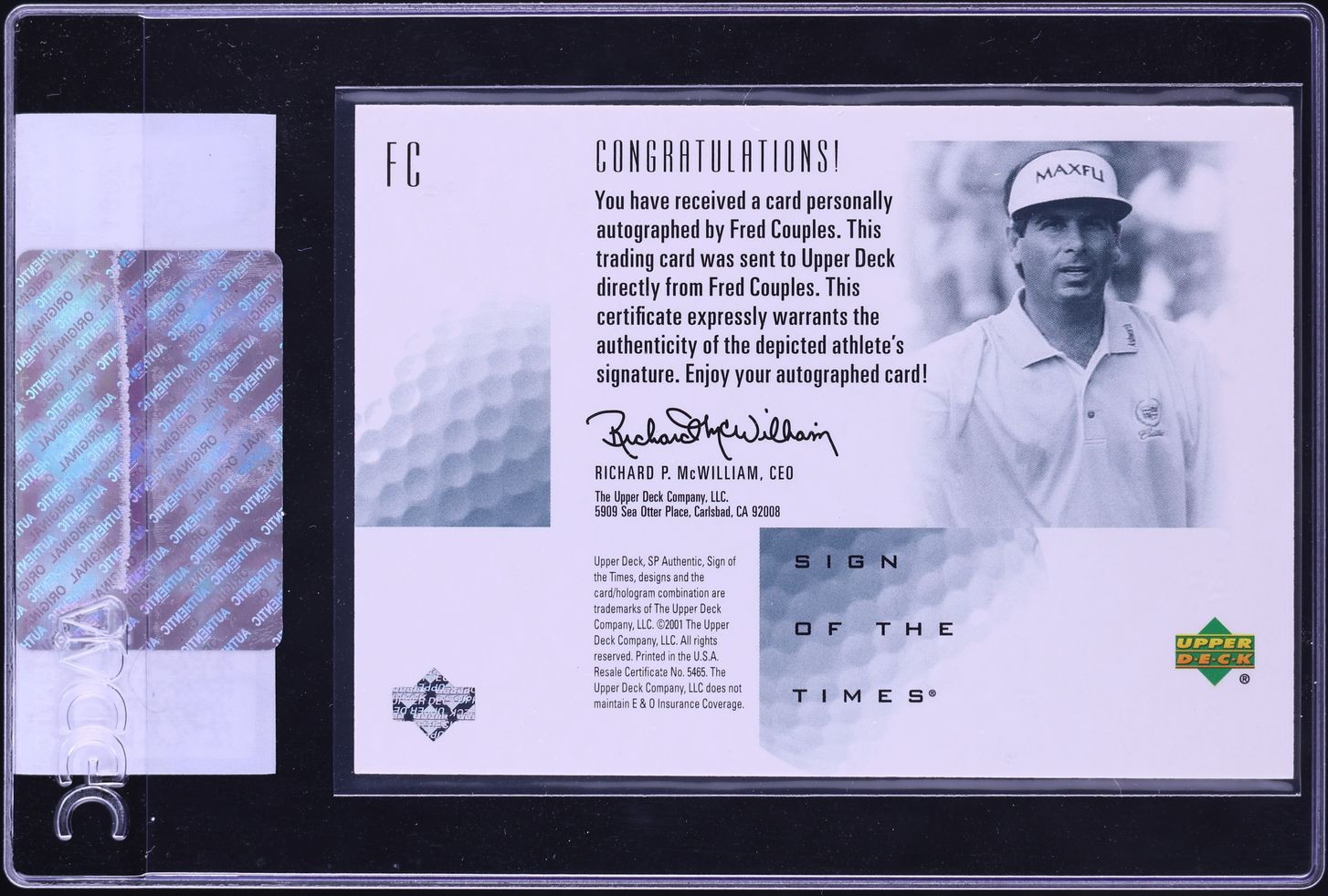2001 SP Authentic Sign Of The Times Fred Couples AUTO #FC CGC AUTH on ...