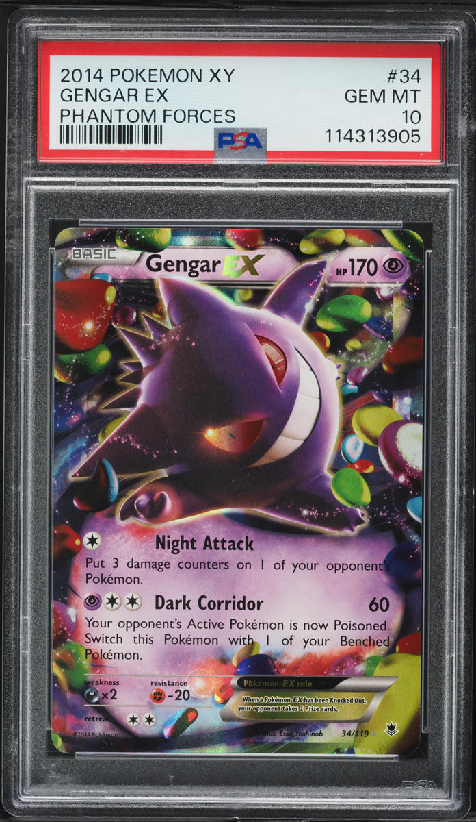 2014 Pokemon XY Phantom Forces Full Art Gengar EX #34 PSA 10 GEM MINT ...