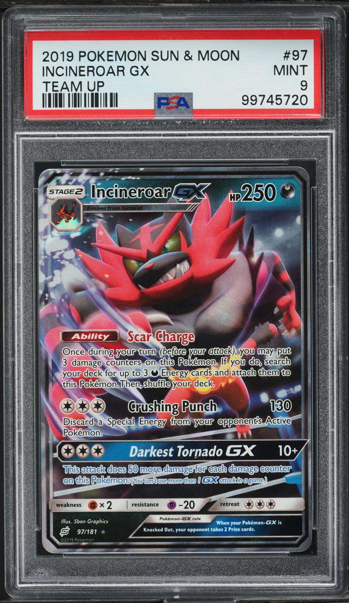 2019 Pokemon Sun & Moon Team Up Incineroar GX #97 PSA 9 MINT on ...