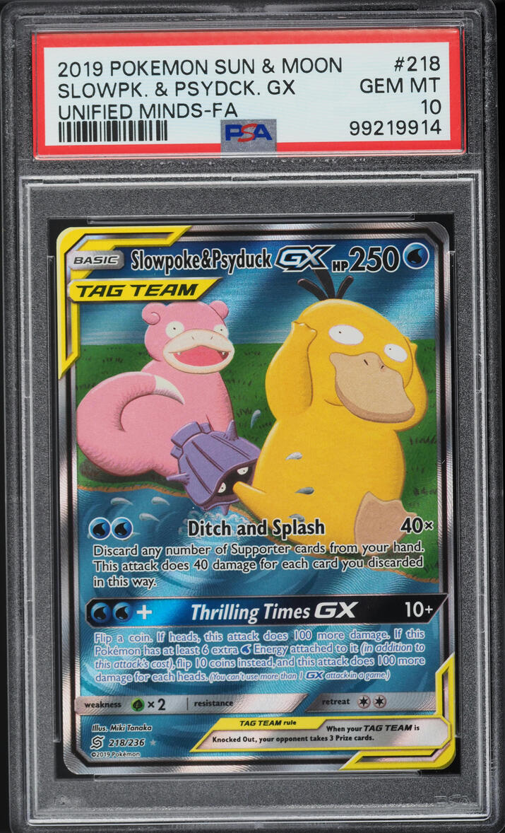 2019 Pokemon SM Unified Minds Full Art Slowpoke & Psyduck GX #218 PSA 10 GEM on Fanatics Collect