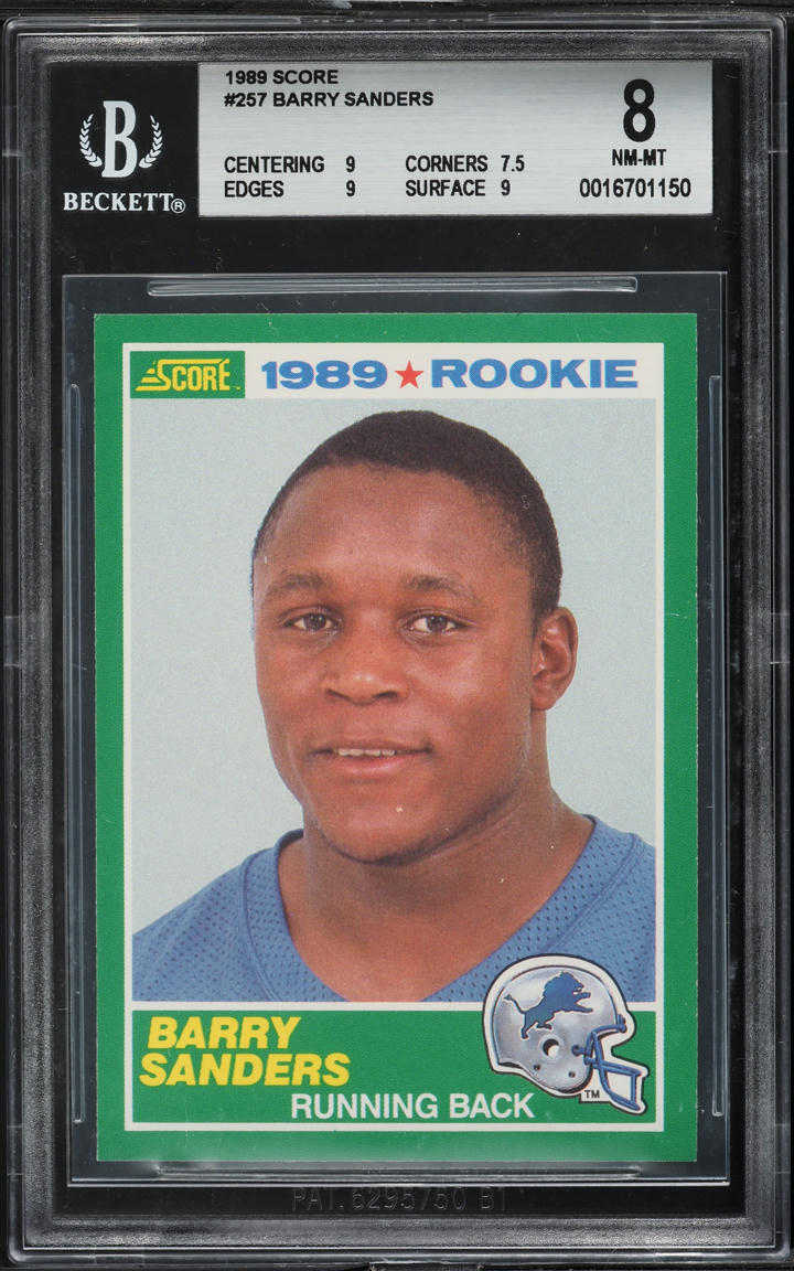 1989 Score Football Barry Sanders ROOKIE #257 BAS BGS 8 NM-MT on ...
