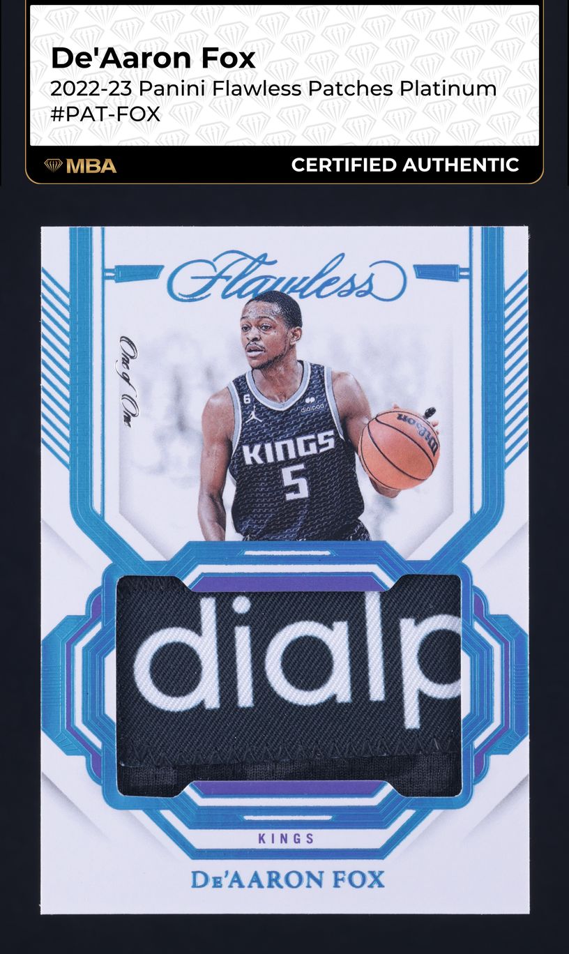 2022 Panini Flawless Platinum De'Aaron Fox PATCH 1/1 #PAT-FOX MBA AUTH on Fanatics Collect