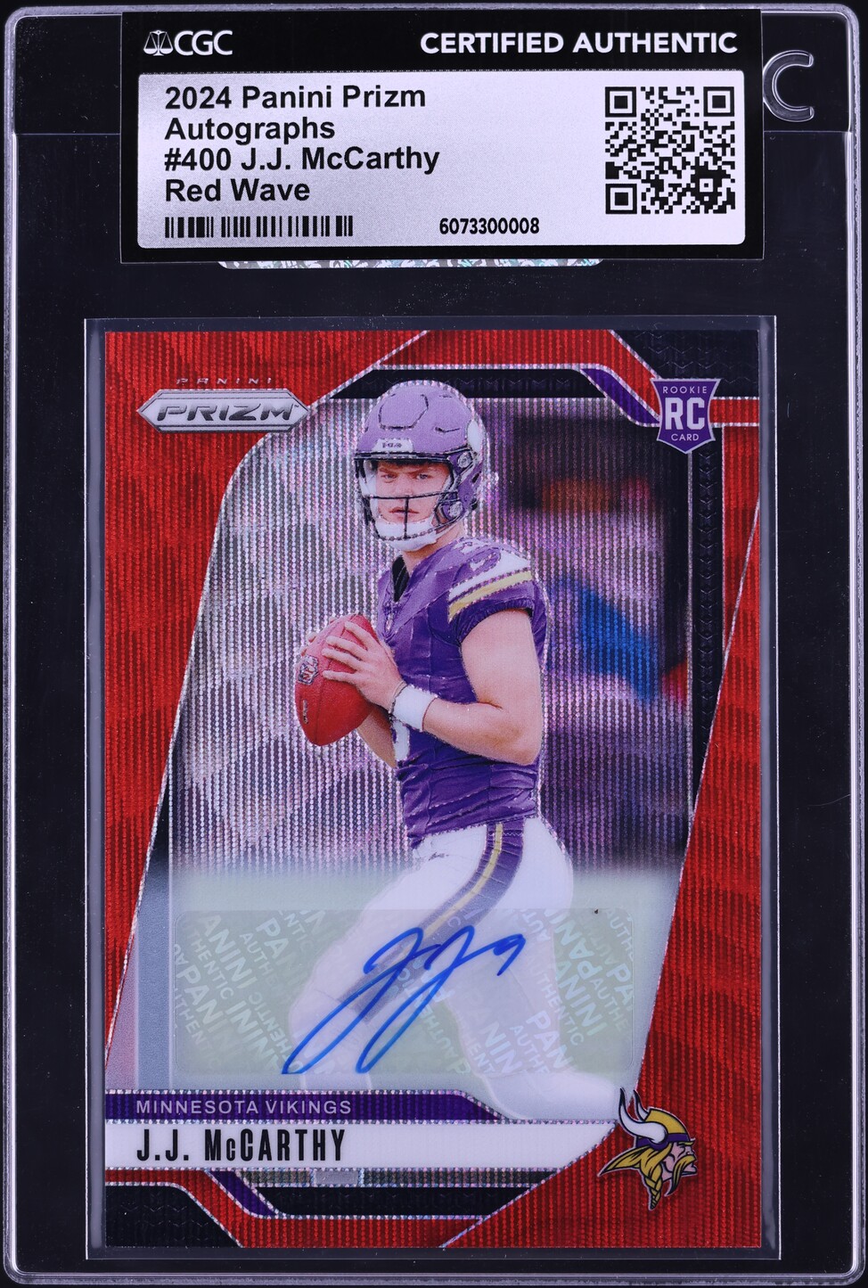 2024 Panini Prizm Red Wave J.J. McCarthy ROOKIE AUTO /149 #400 CGC AUTH ...