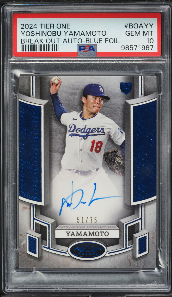 2024 Topps Tier One Break Out Blue Foil Yoshinobu Yamamoto RC AUTO /75 ...
