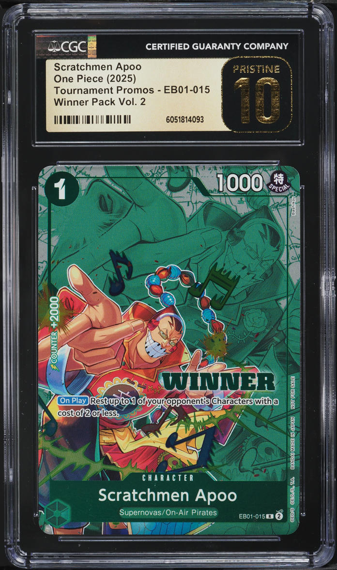 2025 One Piece Tournament Promos Winner Pack Scratchmen Apoo #EB01-015 CGC 10 on Fanatics Collect