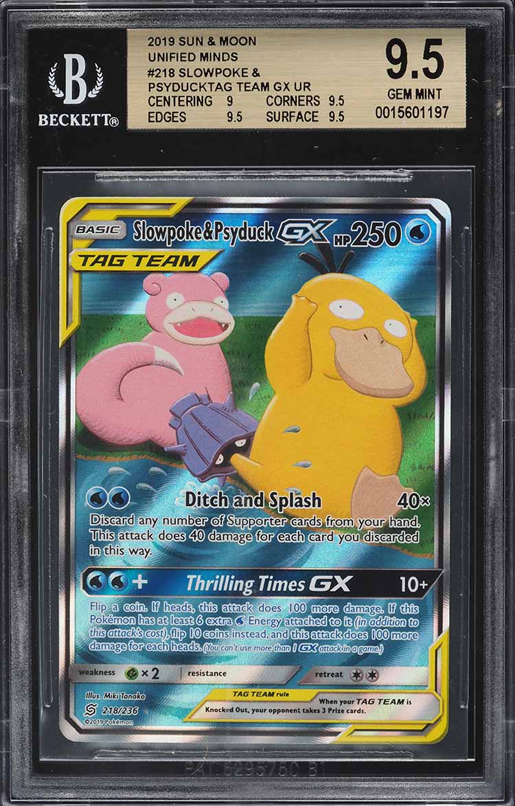 2019 Pokemon SM Unified Minds Alt Art Slowpoke & Psyduck GX #218 BGS 9.5 GEM on Fanatics Collect