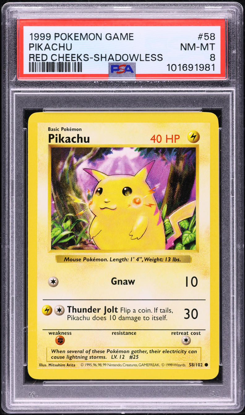 1999 Pokemon Base Set Shadowless Red Cheeks Pikachu #58 PSA 8 NM-MT on ...