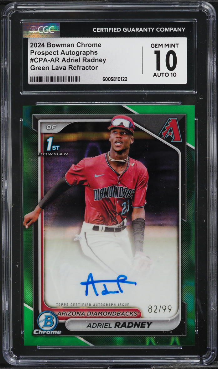 2024 Bowman Chrome Green Lava Refractor Adriel Radney PROSPECT AUTO /99 CGC 10 on Fanatics Collect