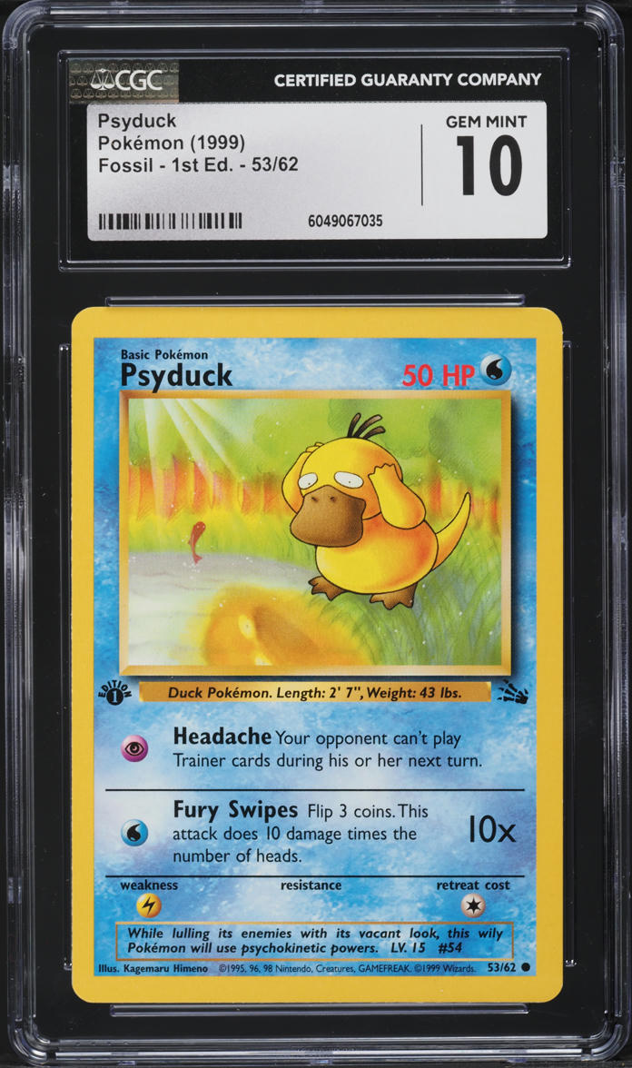 1999 Pokemon Fossil 1st Edition Psyduck #53 CGC 10 GEM MINT on Fanatics Collect