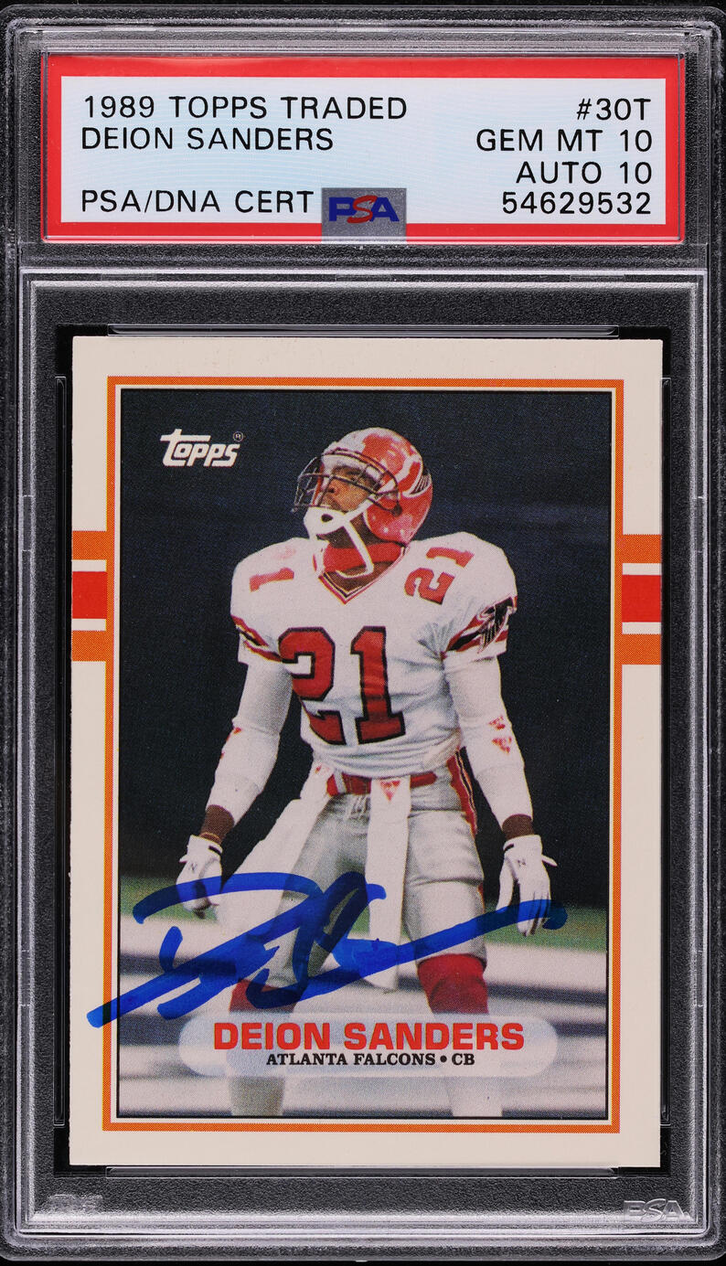 1989 Topps Traded Deion Sanders ROOKIE AUTO DNA 10 #30T PSA 10 GEM MINT ...