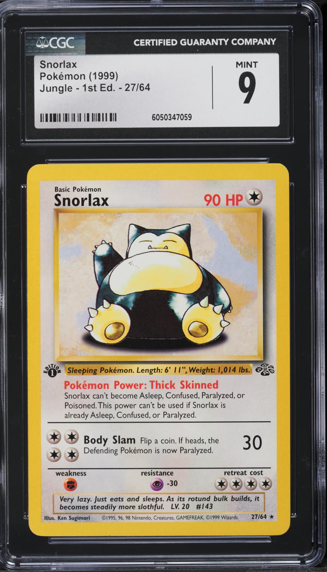 1999 Pokemon Jungle 1st Edition Snorlax #27 CGC 9 MINT on Fanatics Collect